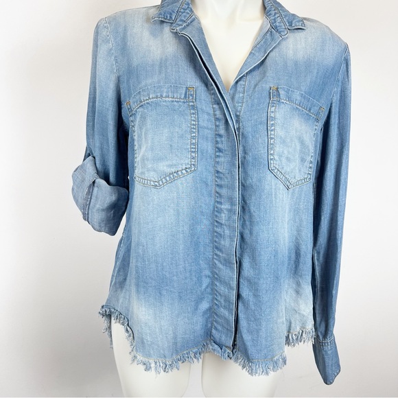 cloth & stone | Tops | Cloth Stone Chambray Rollup Button Sown Raw Edge ...